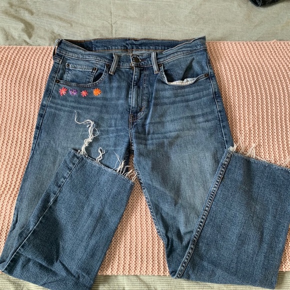 Levi's | Jeans | Embroidered Flower Straight Levis Jeans | Poshmark